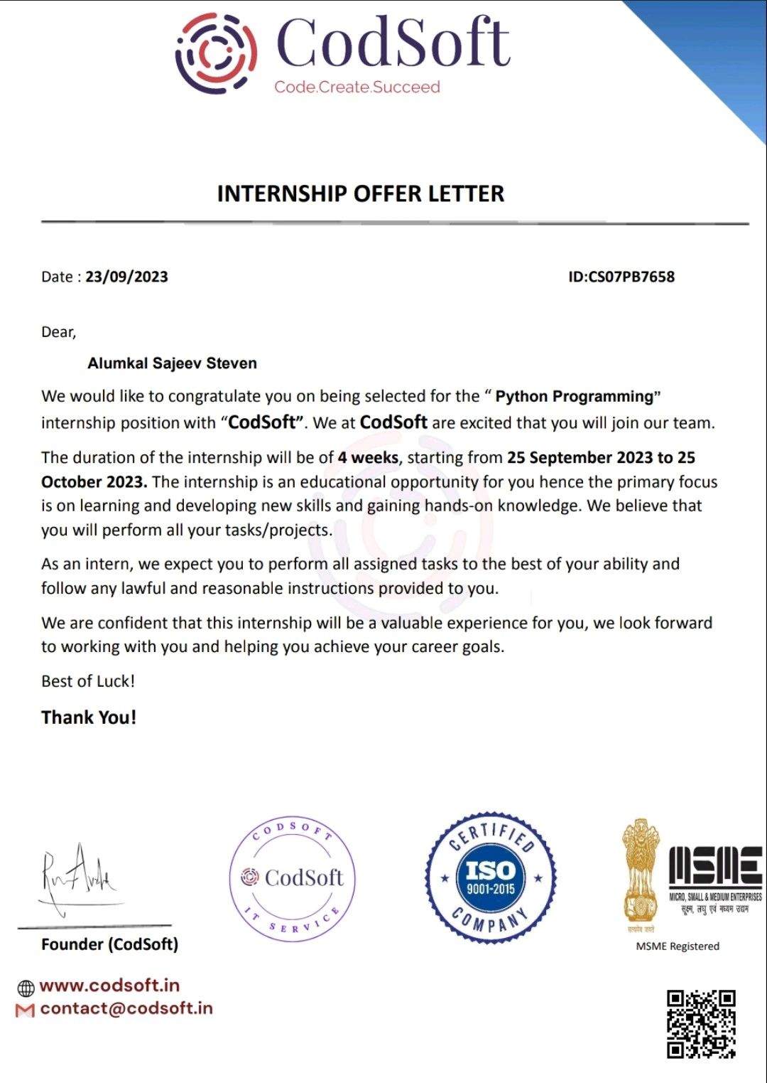 Alumkal Steven on LinkedIn: #internship #pythonprogramming #codsoft # ... Alumkal Steven on LinkedIn: #internship #pythonprogramming #codsoft # ...