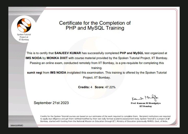 Sanjeev Kumar on LinkedIn: successfully completed PHP and MYSQL ... Sanjeev Kumar on LinkedIn: successfully completed PHP and MYSQL ...
