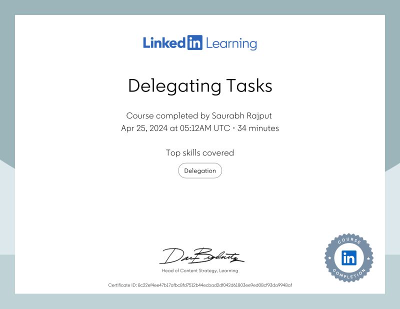 Saurabh Rajput on LinkedIn: Certificate of Completion Saurabh Rajput on LinkedIn: Certificate of Completion