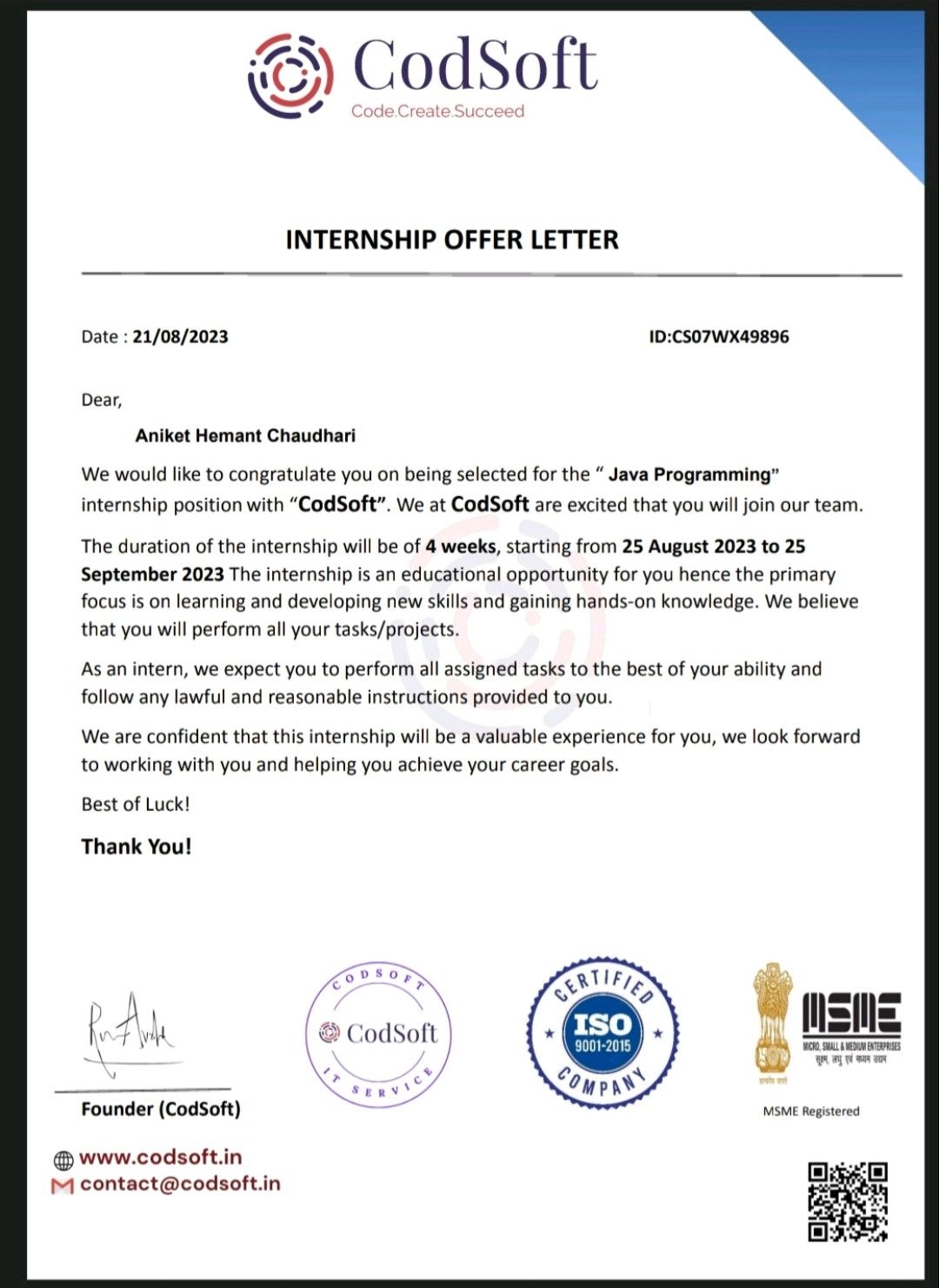 Aniket Chaudhari on LinkedIn: #codsoft #internship Aniket Chaudhari on LinkedIn: #codsoft #internship