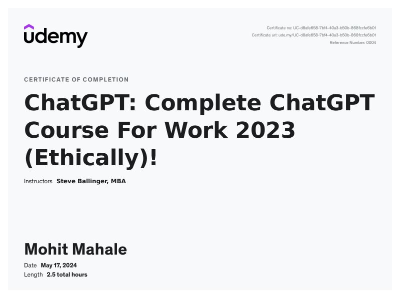 Mohit Mahale on LinkedIn: #chatgpt #udemy Mohit Mahale on LinkedIn: #chatgpt #udemy