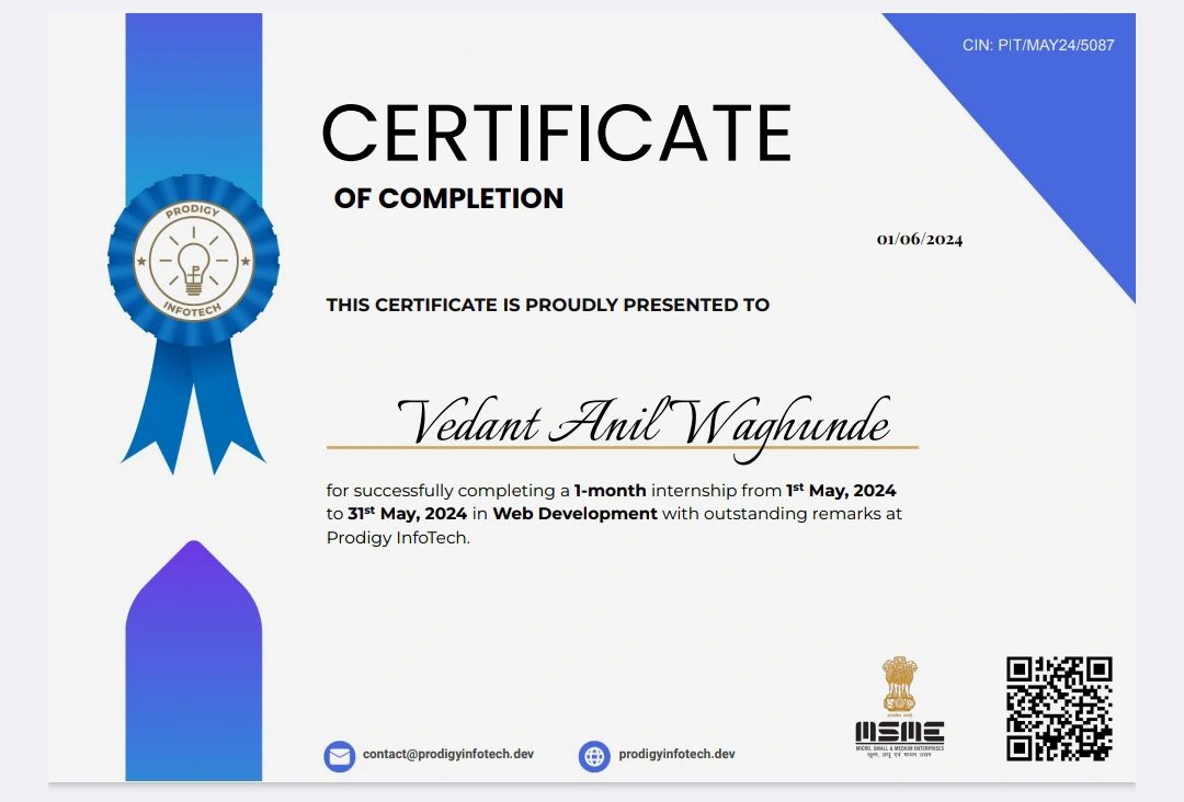 Vedant Waghunde on LinkedIn: #webdevelopment #internship Vedant Waghunde on LinkedIn: #webdevelopment #internship