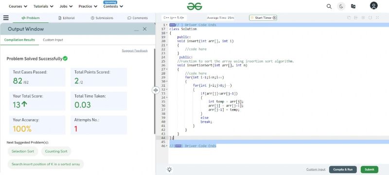 Happy Yadav on LinkedIn: #gfg #cpp #coding #dsa #insertionsort Happy Yadav on LinkedIn: #gfg #cpp #coding #dsa #insertionsort