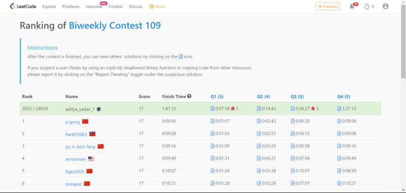 Aditya Yadav on LinkedIn: #biweeklycontest109 #leetcode #contest Aditya Yadav on LinkedIn: #biweeklycontest109 #leetcode #contest