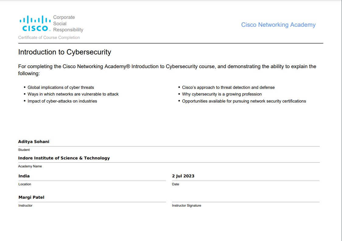 Aditya Sohani on LinkedIn: #cisco #cybersecurity #cisconetworkingacademy Aditya Sohani on LinkedIn: #cisco #cybersecurity #cisconetworkingacademy