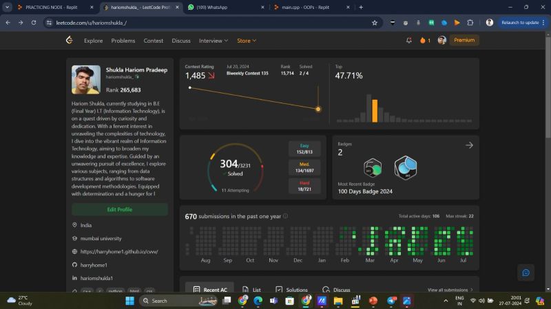 Hariom Shukla on LinkedIn: #leetcode #100daysofcode #coding # ... Hariom Shukla on LinkedIn: #leetcode #100daysofcode #coding # ...