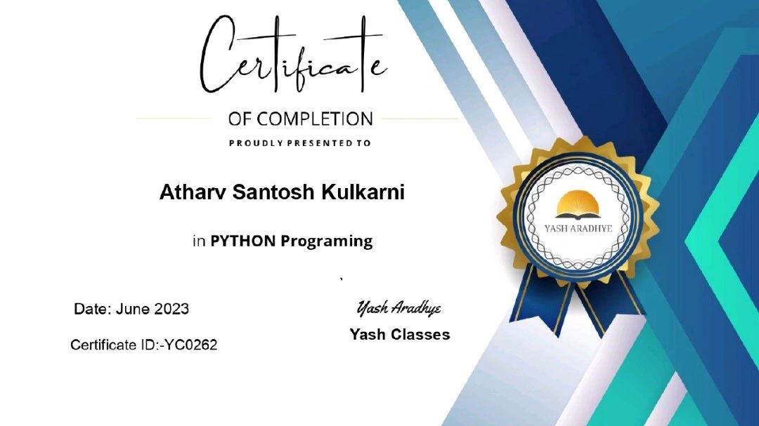Atharv Kulkarni on LinkedIn: #pythonprogramming #certificateachievement ... Atharv Kulkarni on LinkedIn: #pythonprogramming #certificateachievement ...