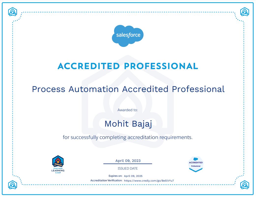 Mohit Bajaj on LinkedIn: #salesforcecertified #processautomation Mohit Bajaj on LinkedIn: #salesforcecertified #processautomation