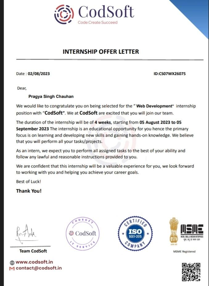 Pragya Singh Chauhan on LinkedIn: #internship #codsoft #web #java # ... Pragya Singh Chauhan on LinkedIn: #internship #codsoft #web #java # ...