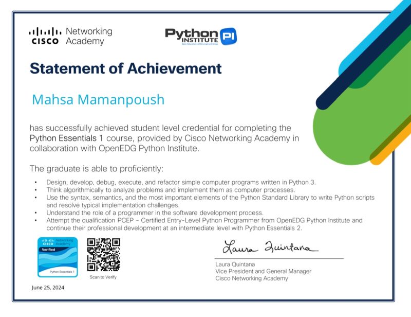 Mahsa Mamanpoush on LinkedIn: #python #cisconetworkingacademy # ... Mahsa Mamanpoush on LinkedIn: #python #cisconetworkingacademy # ...