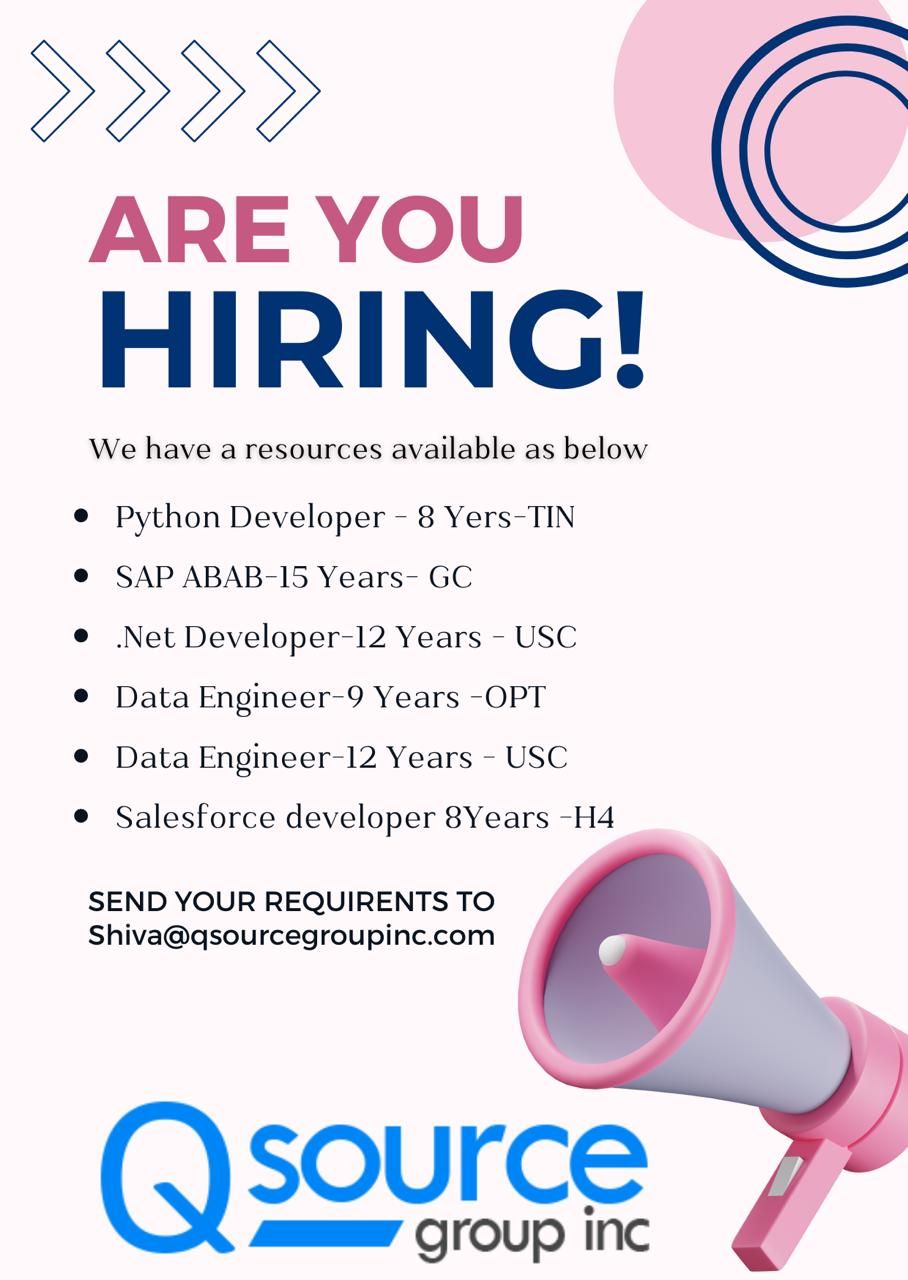 QSource Group Inc. on LinkedIn: #python #dataengineer #paythondeveloper ... QSource Group Inc. on LinkedIn: #python #dataengineer #paythondeveloper ...