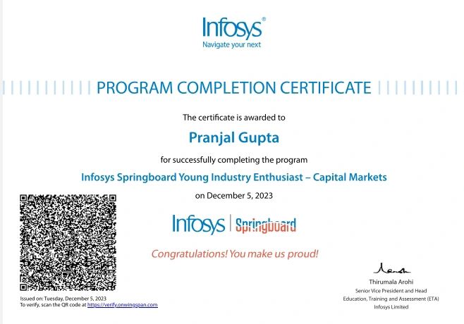 Pranjal Gupta on LinkedIn: #infosysspringboard #continuouslearning Pranjal Gupta on LinkedIn: #infosysspringboard #continuouslearning