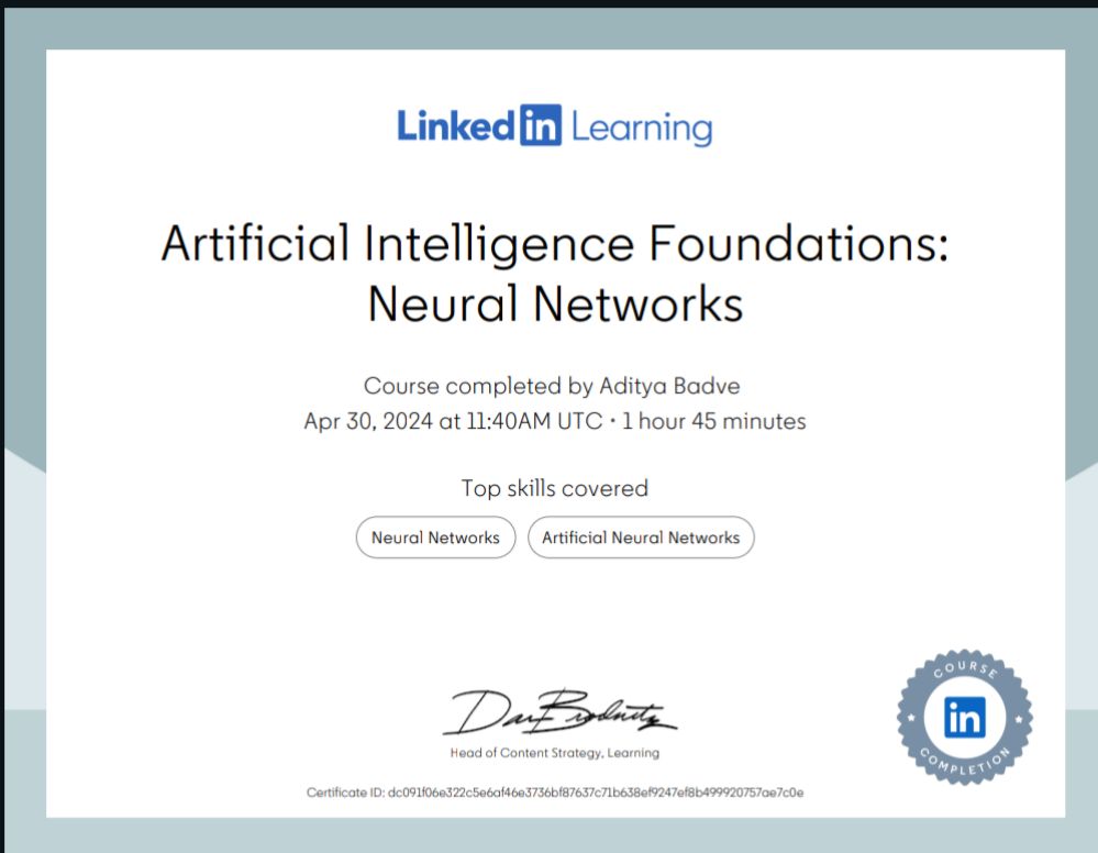 Aditya Badve on LinkedIn: #artificialintelligence #neuralnetworks # ... Aditya Badve on LinkedIn: #artificialintelligence #neuralnetworks # ...