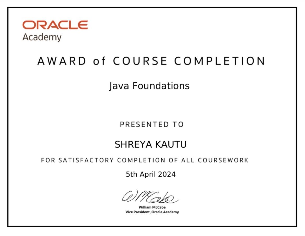 shreya kautu on LinkedIn: #java #programming #certification shreya kautu on LinkedIn: #java #programming #certification
