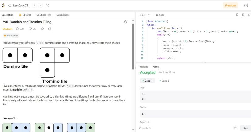 SAGNIK SAHA on LinkedIn: 📌 LeetCode 75 challenge 💎 Day 52 : Domino and ... SAGNIK SAHA on LinkedIn: 📌 LeetCode 75 challenge 💎 Day 52 : Domino and ...