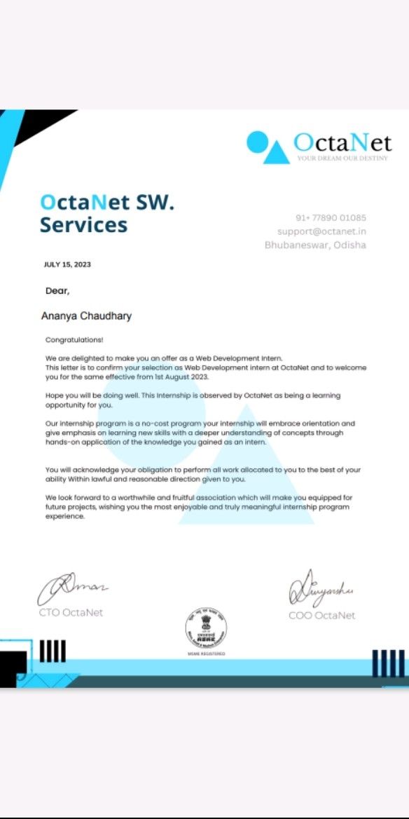 Ananya Chaudhary on LinkedIn: #octanet #octanetinternship #opportunity ... Ananya Chaudhary on LinkedIn: #octanet #octanetinternship #opportunity ...