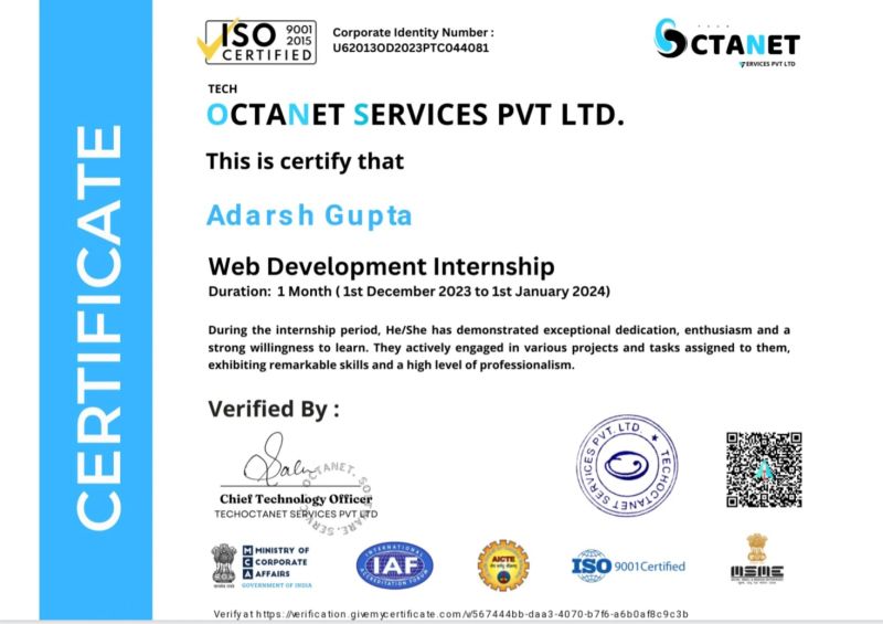 Adarsh Gupta on LinkedIn: #octanetinternship #webdevelopment #internship Adarsh Gupta on LinkedIn: #octanetinternship #webdevelopment #internship