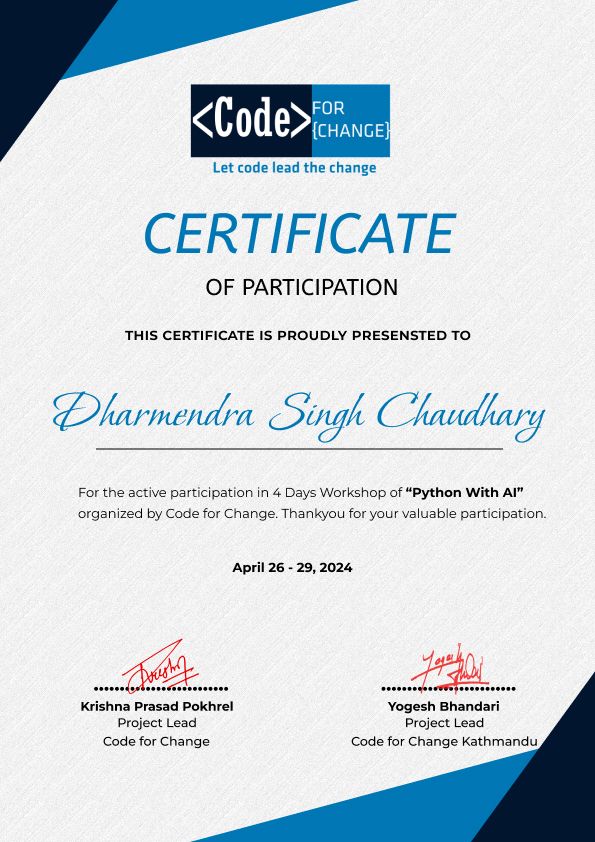 Dharmendra Singh Chaudhary on LinkedIn: #cfc #cfcktm #codeforchange # ... Dharmendra Singh Chaudhary on LinkedIn: #cfc #cfcktm #codeforchange # ...