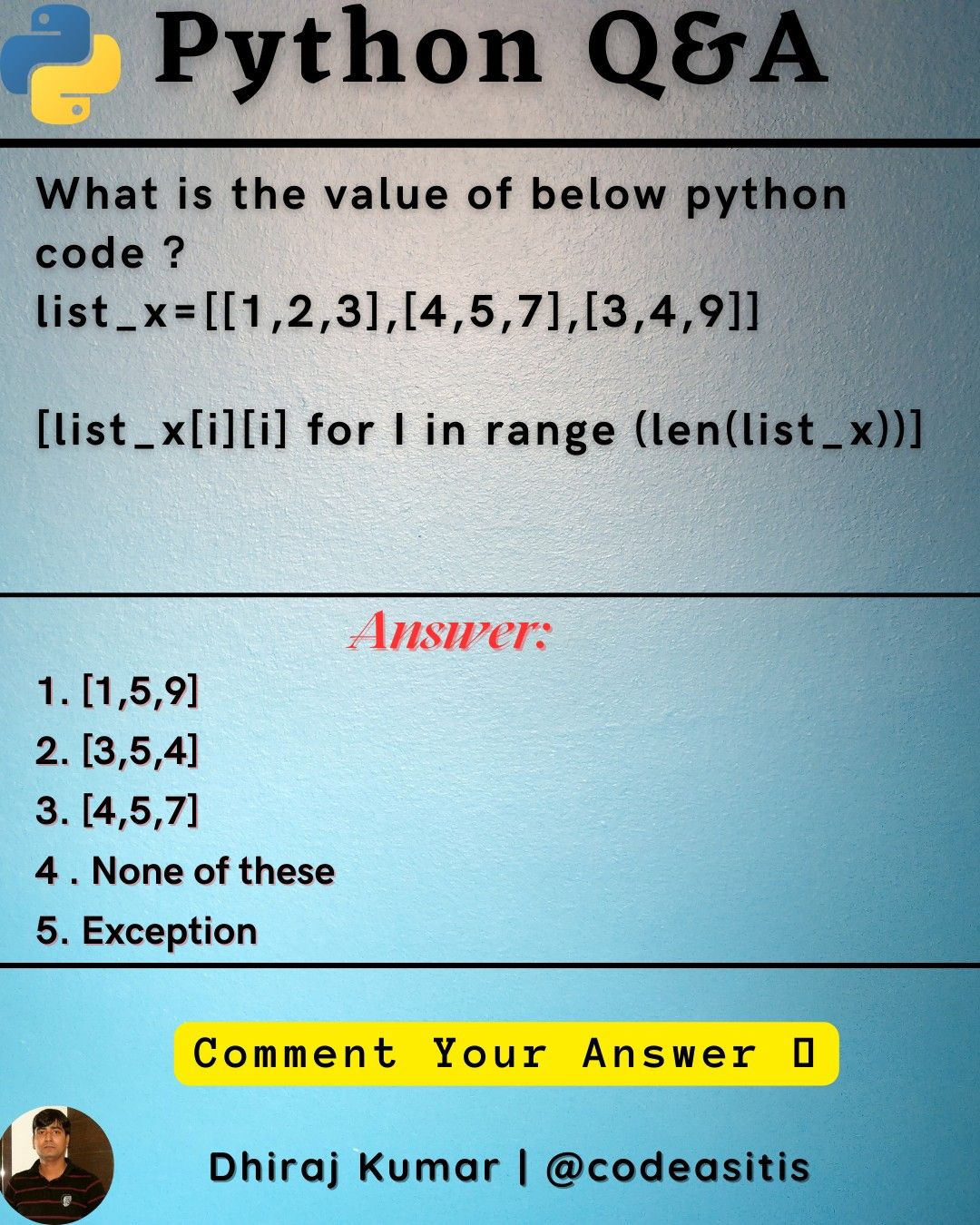 Dhiraj Kumar on LinkedIn: #codeasitis #quiz #pythonprogramming # ... Dhiraj Kumar on LinkedIn: #codeasitis #quiz #pythonprogramming # ...