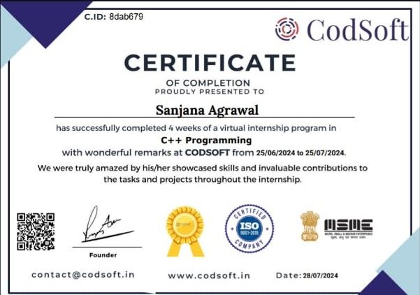 Sanjana Agrawal on LinkedIn: #internship #cplusplus #codsoft #programming Sanjana Agrawal on LinkedIn: #internship #cplusplus #codsoft #programming