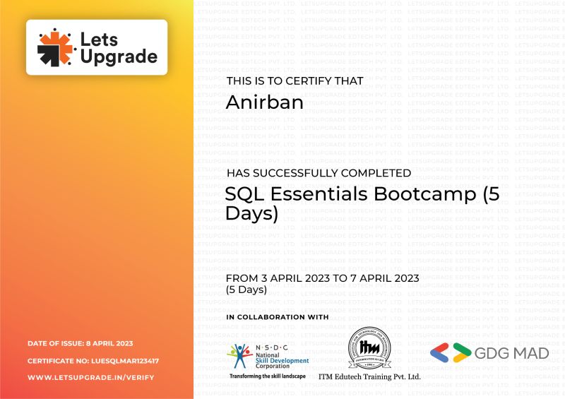 Anirban Dutta on LinkedIn: #certificate #sql #sql #certificate #sql Anirban Dutta on LinkedIn: #certificate #sql #sql #certificate #sql
