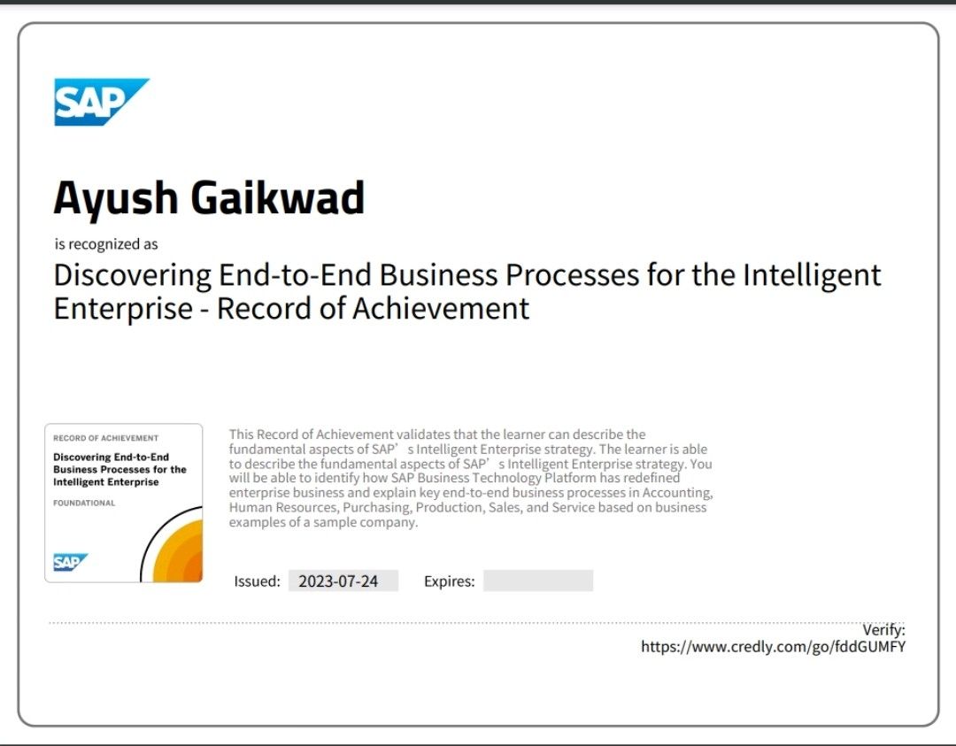 Ayush Gaikwad on LinkedIn: #sap #learningprogress #enterprise #business Ayush Gaikwad on LinkedIn: #sap #learningprogress #enterprise #business