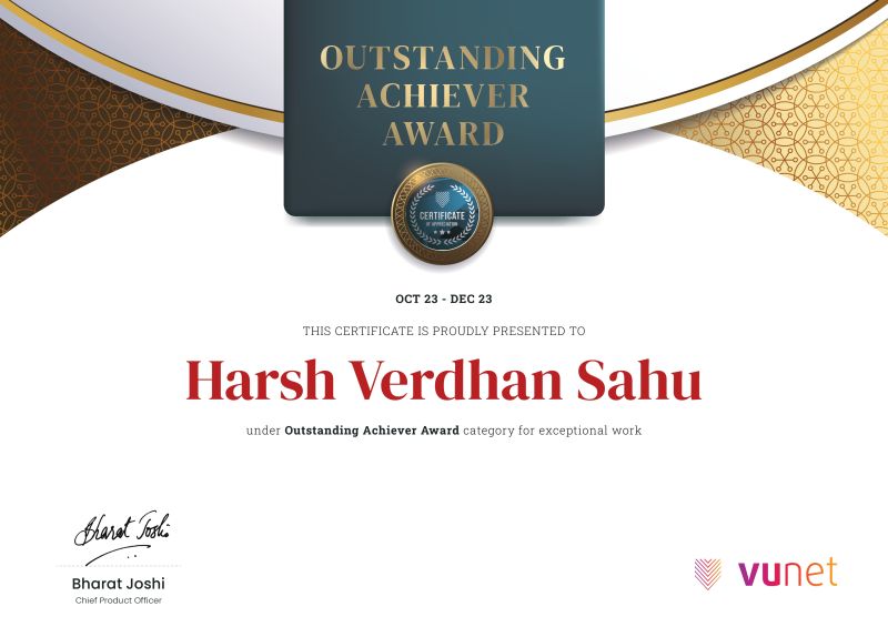 Harsh Verdhan Sahu on LinkedIn: #outstandingachiever #vunetsystems # ... Harsh Verdhan Sahu on LinkedIn: #outstandingachiever #vunetsystems # ...