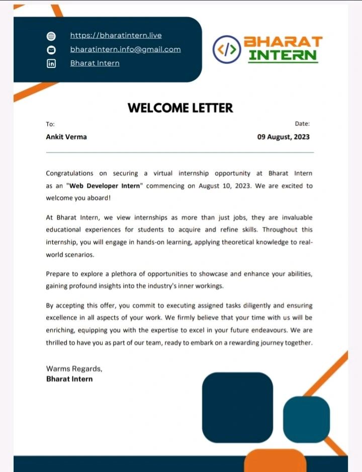 Ankit Verma on LinkedIn: #intership #webdevelopment #bharatintern Ankit Verma on LinkedIn: #intership #webdevelopment #bharatintern