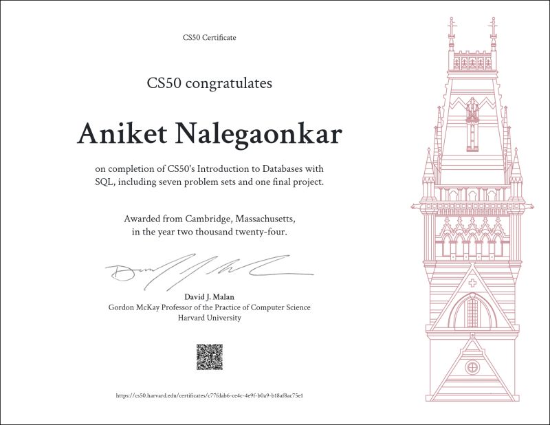 Aniket Nalegaonkar on LinkedIn: #sql #databasemanagement #cs50 #harvard ... Aniket Nalegaonkar on LinkedIn: #sql #databasemanagement #cs50 #harvard ...