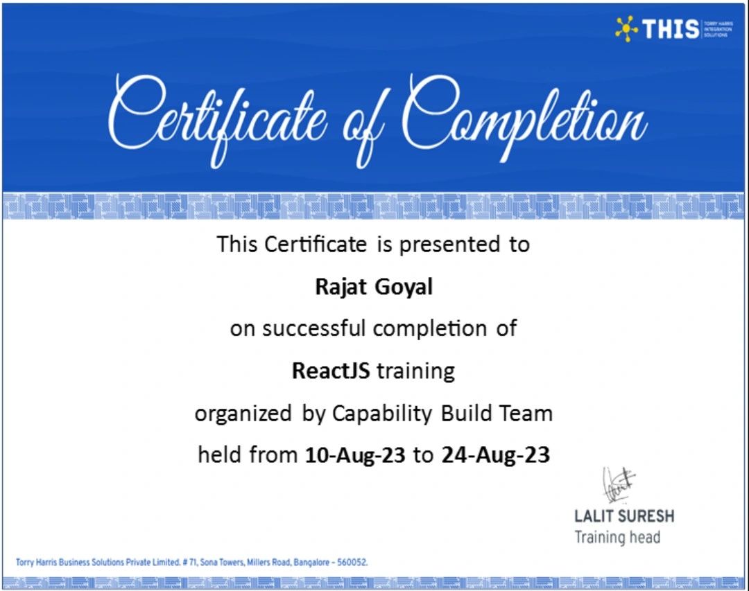 Rajat Goyal on LinkedIn: Happy to share that I have completed ReactJS ... Rajat Goyal on LinkedIn: Happy to share that I have completed ReactJS ...