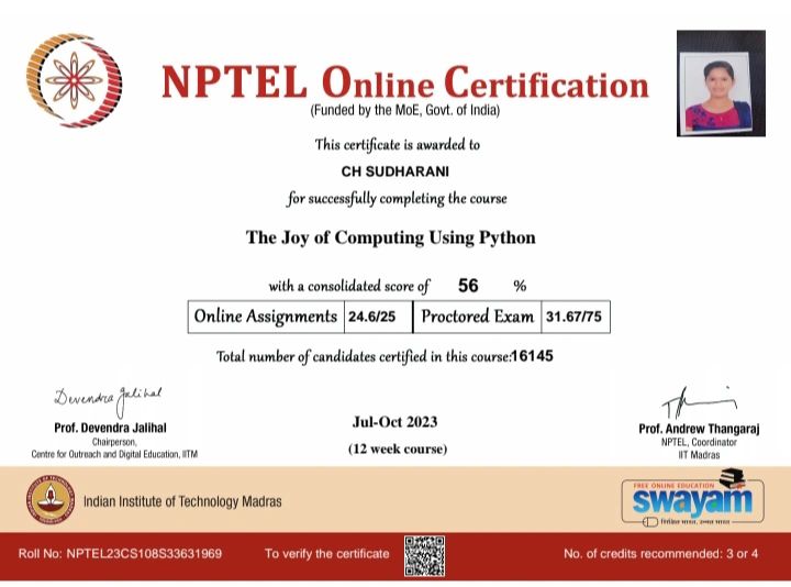 Chennakesavula Sudharani on LinkedIn: #nptelcertification # ... Chennakesavula Sudharani on LinkedIn: #nptelcertification # ...