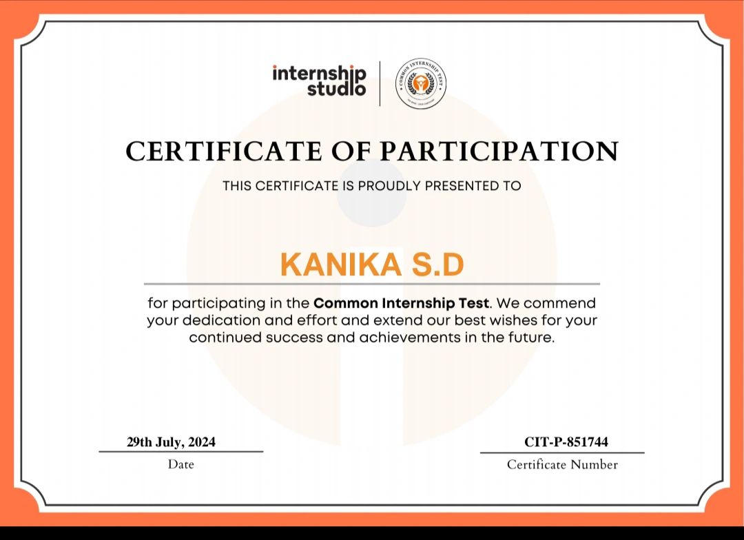 KANIKA SRINIVASAN on LinkedIn: #cit #commoninternshiptest #internshipstudio KANIKA SRINIVASAN on LinkedIn: #cit #commoninternshiptest #internshipstudio