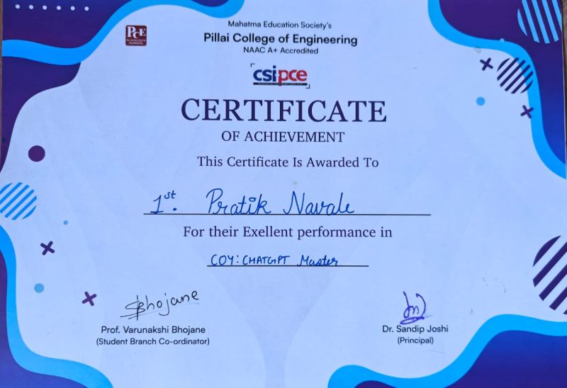 Pratik Navale on LinkedIn: #achievement #ai #chatgpt #firstrank # ... Pratik Navale on LinkedIn: #achievement #ai #chatgpt #firstrank # ...