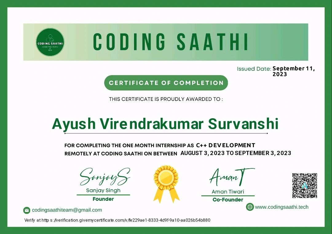 Ayush survanshi on LinkedIn: #cplusplus #codinginternship # ... Ayush survanshi on LinkedIn: #cplusplus #codinginternship # ...