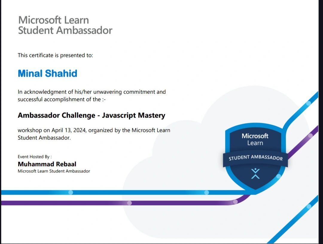 Minal Shahid on LinkedIn: #microsoftlearn #studentambassador # ... Minal Shahid on LinkedIn: #microsoftlearn #studentambassador # ...