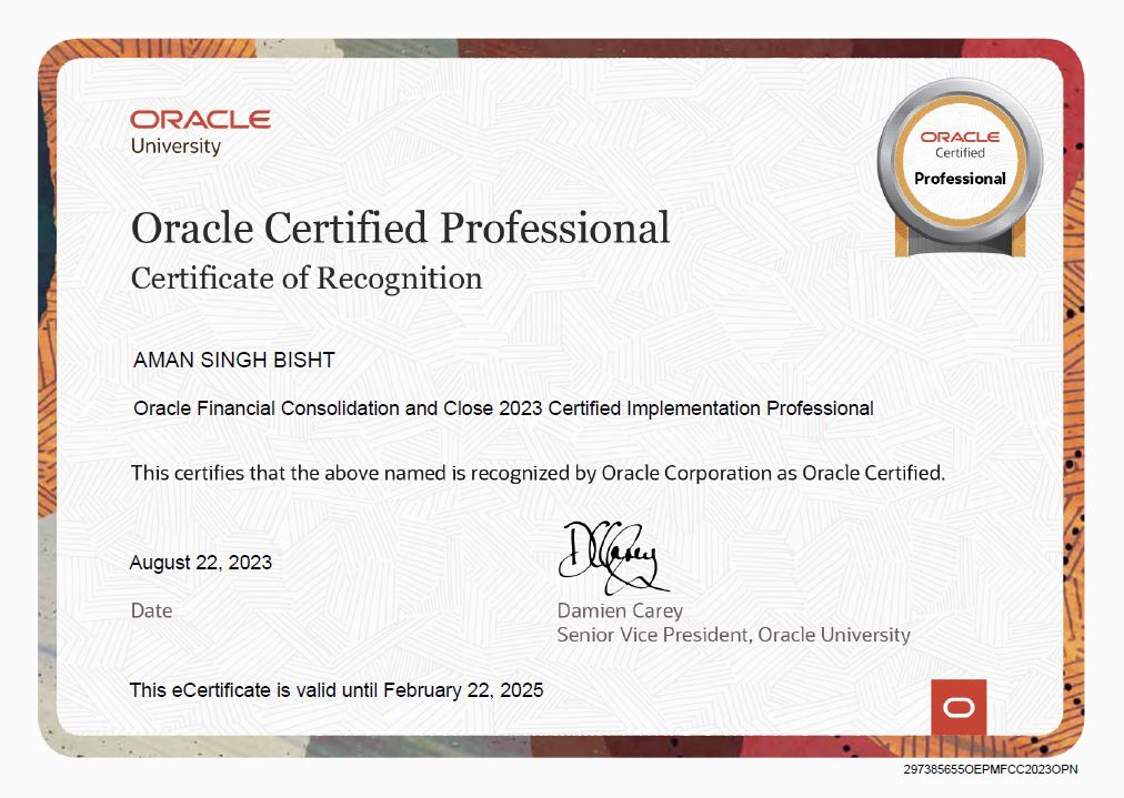 Aman Singh Bisht on LinkedIn: #huron #oracle #oraclecertification #epmcloud Aman Singh Bisht on LinkedIn: #huron #oracle #oraclecertification #epmcloud