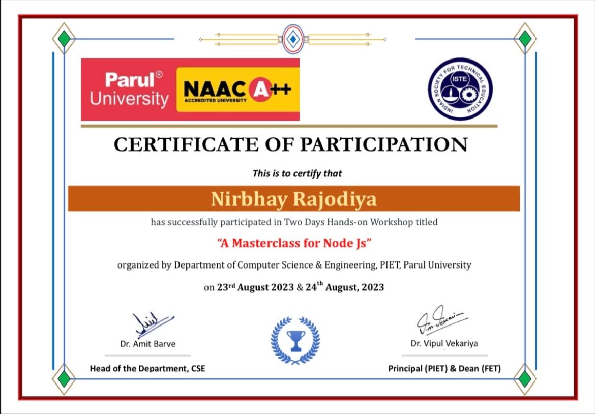 Nirbhay Rajodiya on LinkedIn: #nodejs #workshop #paruluniversity # ... Nirbhay Rajodiya on LinkedIn: #nodejs #workshop #paruluniversity # ...