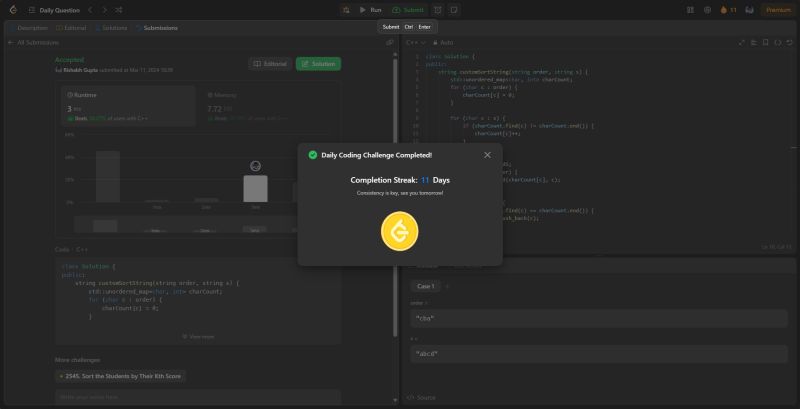 Rishabh Gupta on LinkedIn: Day 11 of LeetCode Question: - 791. Custom ... Rishabh Gupta on LinkedIn: Day 11 of LeetCode Question: - 791. Custom ...