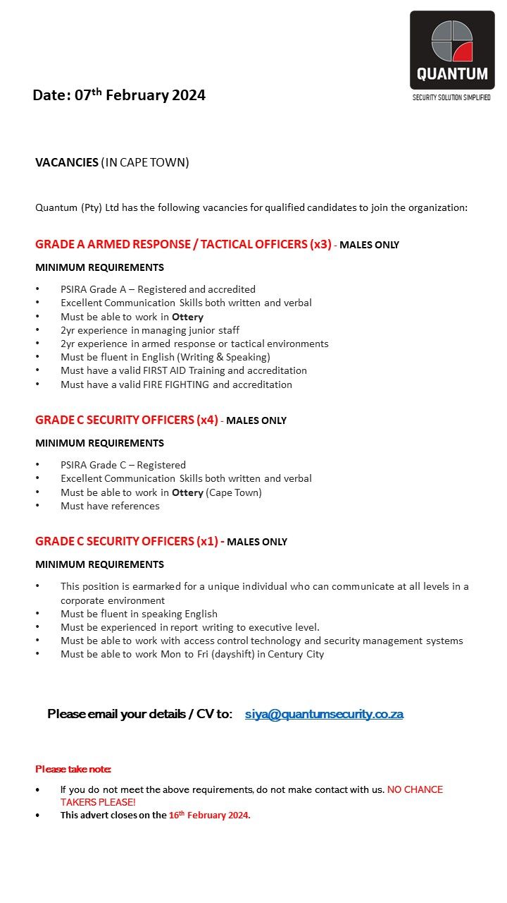 Quantum (Pty) Ltd on LinkedIn: Vacancies at Quantum Quantum (Pty) Ltd on LinkedIn: Vacancies at Quantum