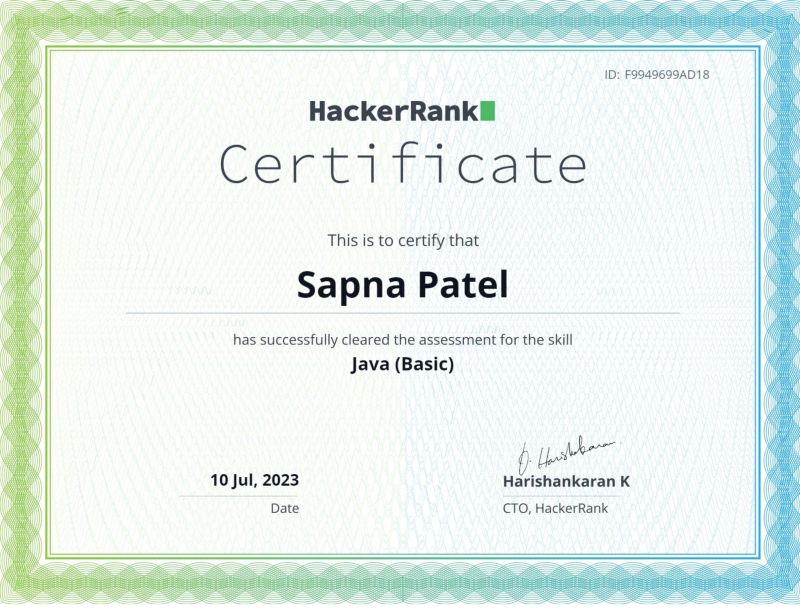 SAPNA PATEL on LinkedIn: #hackerrank #java SAPNA PATEL on LinkedIn: #hackerrank #java