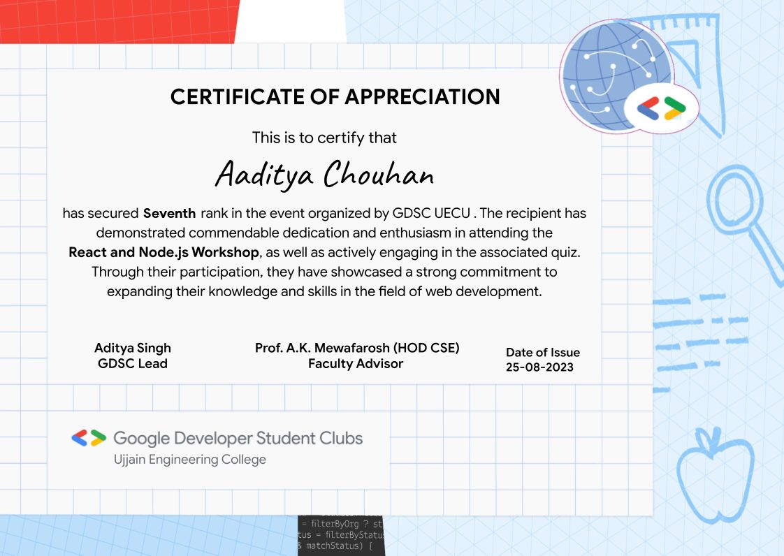 Aaditya Chouhan on LinkedIn: Thankyou GDSC for giving a great opportunity. Aaditya Chouhan on LinkedIn: Thankyou GDSC for giving a great opportunity.