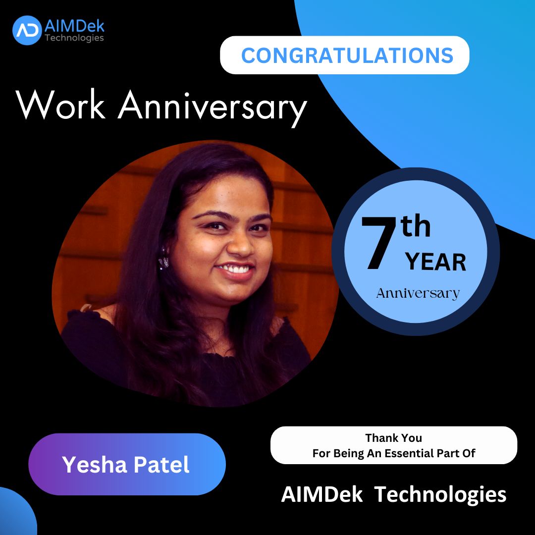 Yesha Patel on LinkedIn: Thank you AIMDek Technologies Inc. for all the ... Yesha Patel on LinkedIn: Thank you AIMDek Technologies Inc. for all the ...