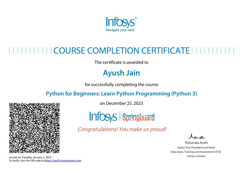 Ayush Jain on LinkedIn: #python #infosysspringboard #learning # ... Ayush Jain on LinkedIn: #python #infosysspringboard #learning # ...