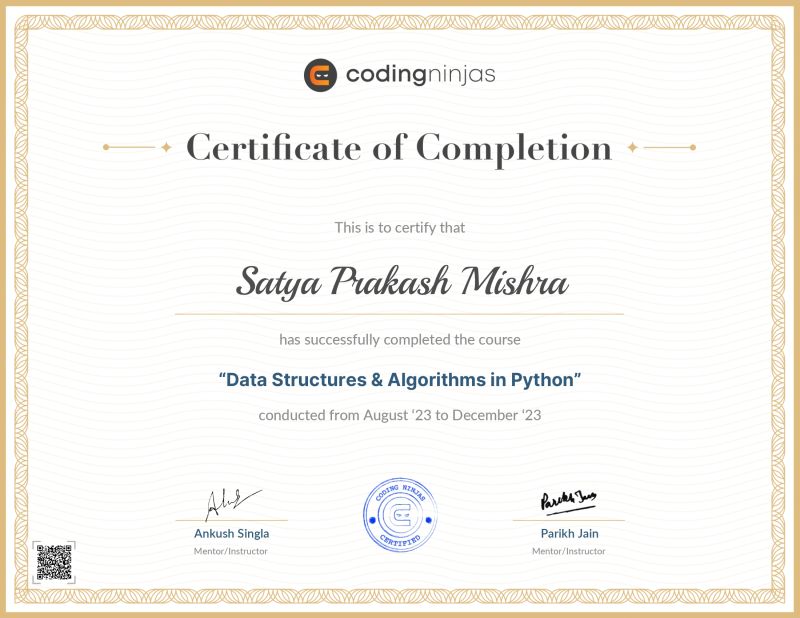 Completed Data Structures and Algorithms in Python | Satya Prakash ... Completed Data Structures and Algorithms in Python | Satya Prakash ...