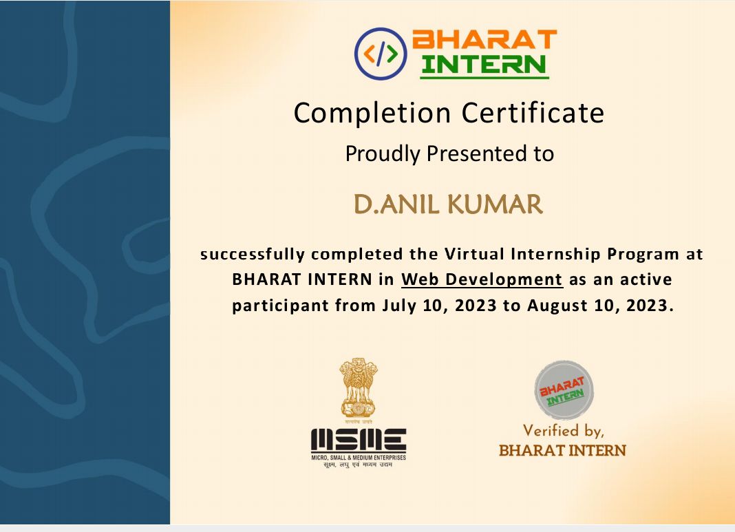 DAVU ANIL KUMAR . on LinkedIn: #webdevelopment #bharatinternship DAVU ANIL KUMAR . on LinkedIn: #webdevelopment #bharatinternship