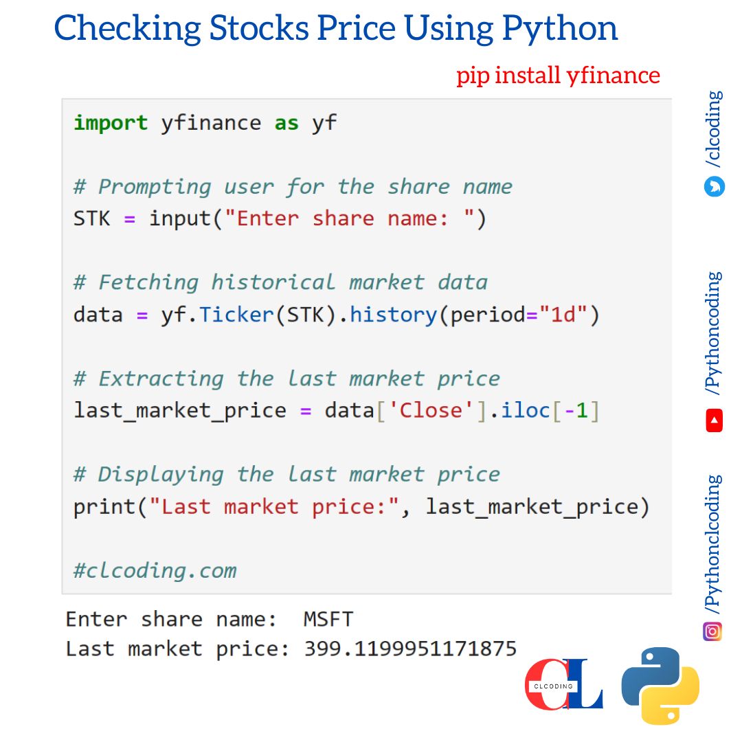 Python Coding on LinkedIn: Check Stocks Price Using Python Python for ... Python Coding on LinkedIn: Check Stocks Price Using Python Python for ...