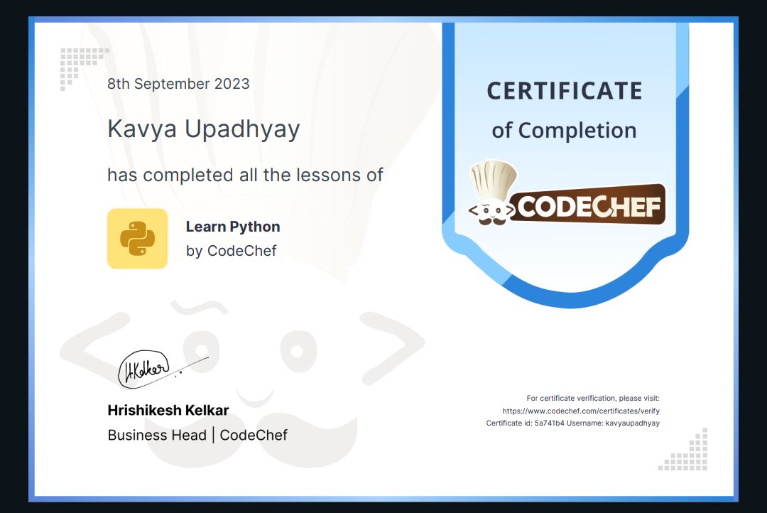 Kavya Upadhyay on LinkedIn: #codechef #python #achievement #learning # ... Kavya Upadhyay on LinkedIn: #codechef #python #achievement #learning # ...