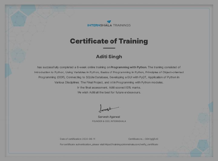 Aditi Singh on LinkedIn: #python #coding #learningjourney #internshala ... Aditi Singh on LinkedIn: #python #coding #learningjourney #internshala ...