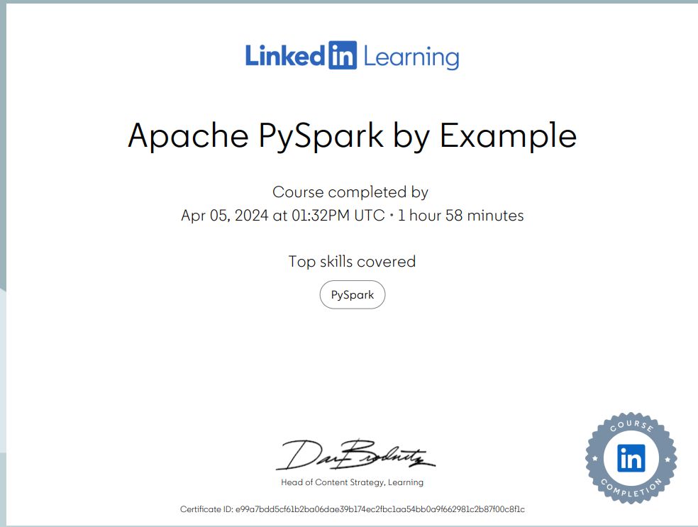 Petr Markvart on LinkedIn: LinkedIn Course: Apache PySpark by Example ... Petr Markvart on LinkedIn: LinkedIn Course: Apache PySpark by Example ...