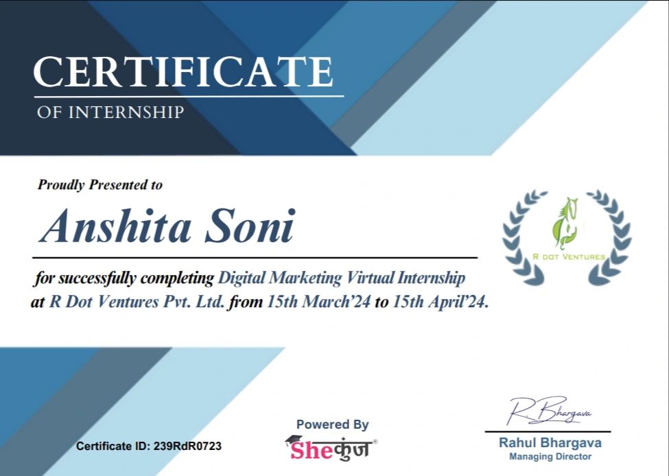 Anshita Soni on LinkedIn: Thank you for giving me this certificate R ... Anshita Soni on LinkedIn: Thank you for giving me this certificate R ...
